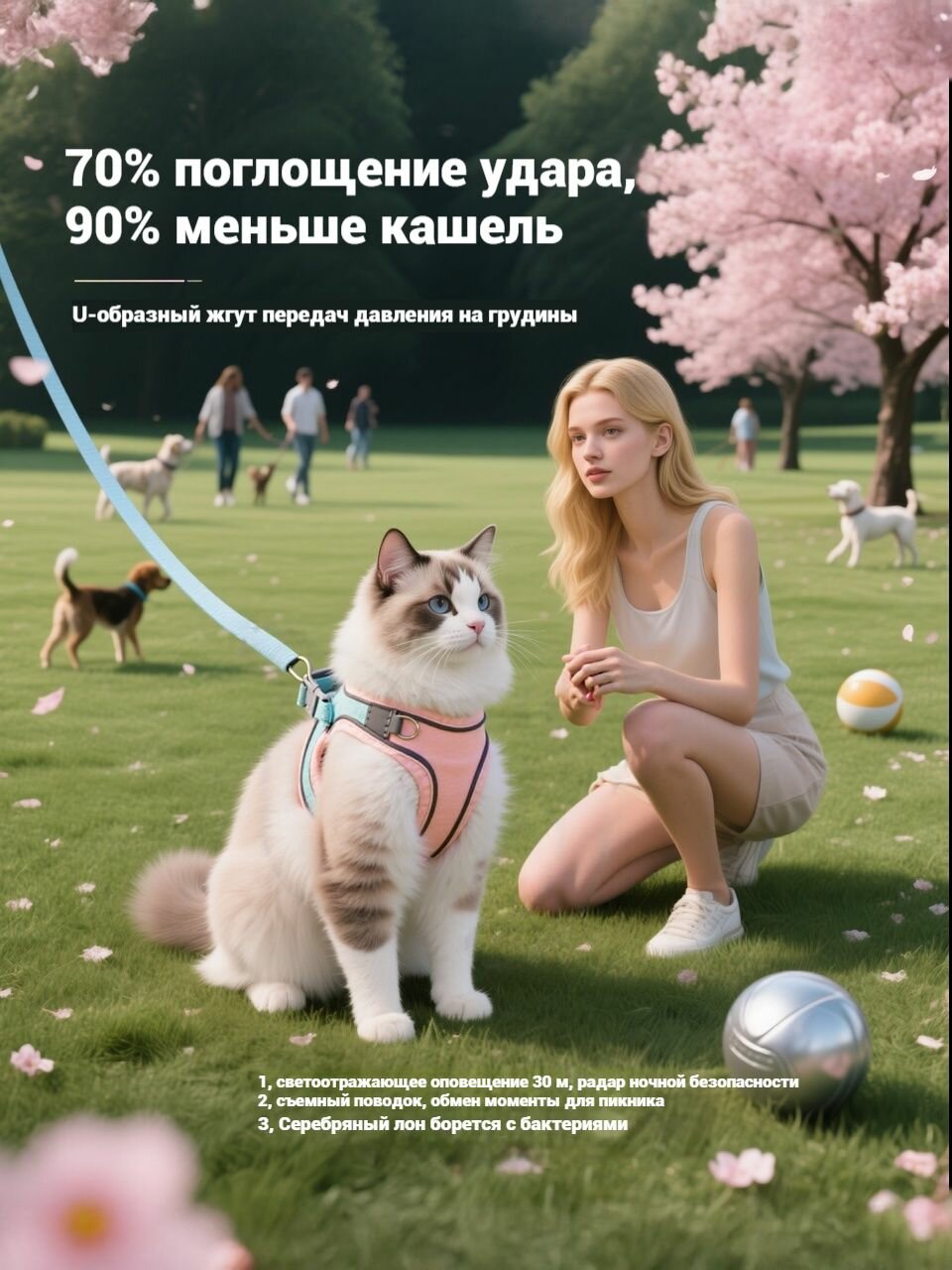 Шлейка для кошек с поводком 1.5м дышащая замшевая шлейка для кошек с отражателями, мягкая и безопасная