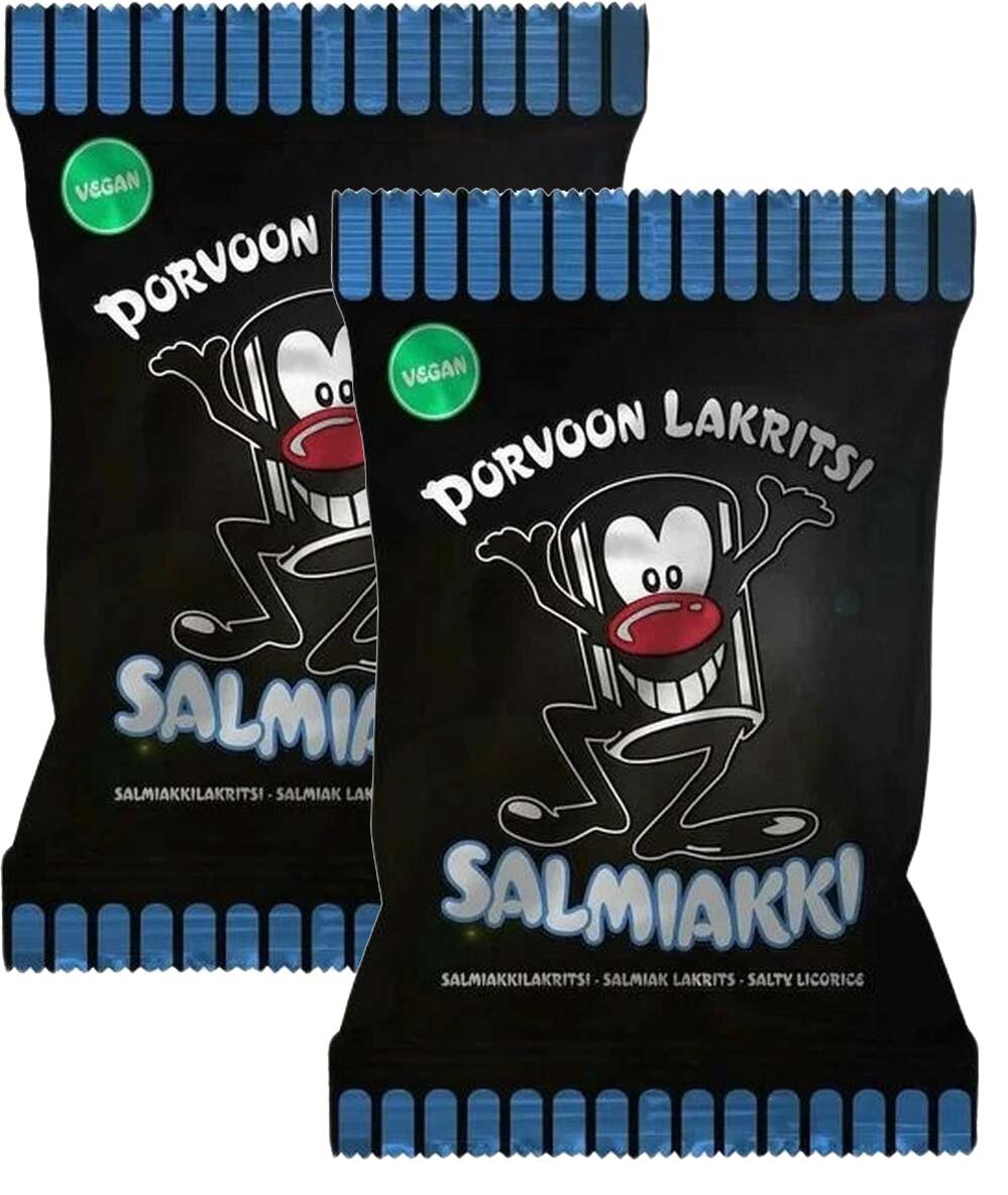 Конфеты лакричные соленые веганские Salmiakki Porvoon Lakritsi (Финляндия) 250 гр. х 2 шт.