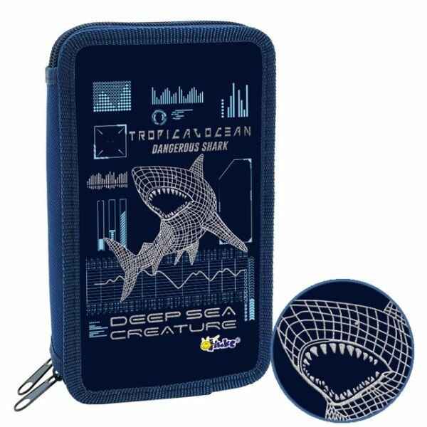 Пенал Оникс 2 отделения 190х110х45 мм, молния, ламинированный картон "Опасная акула" (ПКК 11-12 88426)