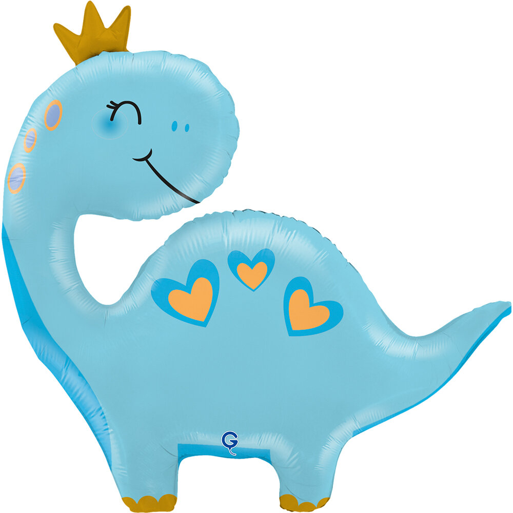 Шар (28'/71 см) Фигура, Динозаврик в короне, Голубой, 1 шт. в уп.