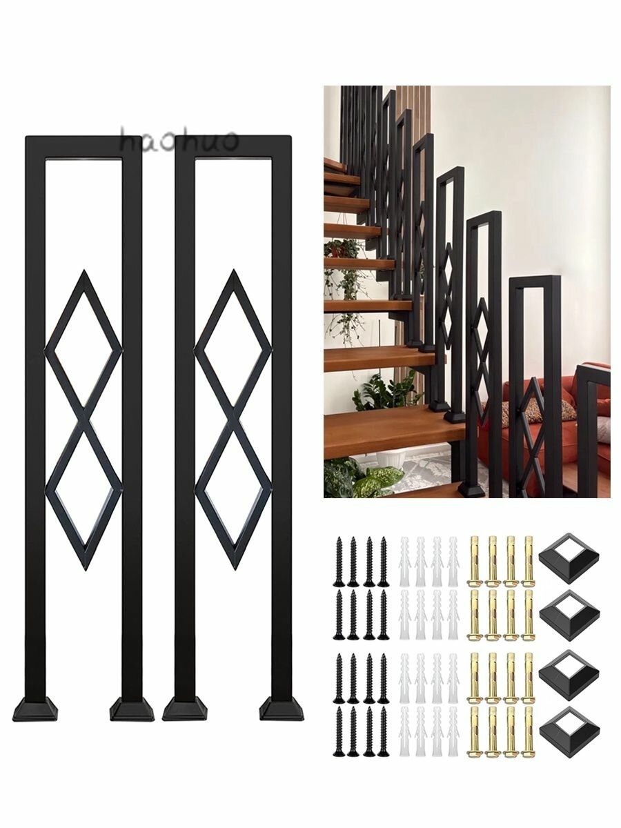 Перила для лестницы современный, U-образный кованый, безопасное ограждение для помещений и улицы, в комплекте с заглушками (2/3 шт.)