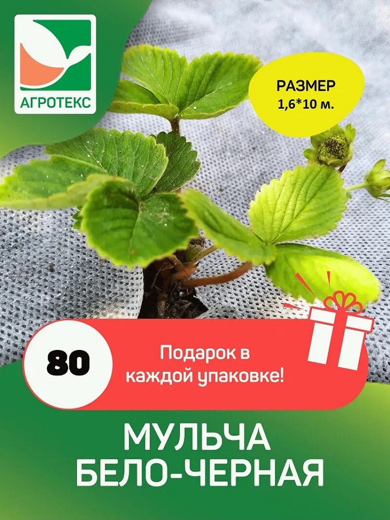 Мульчирующий материал бело-чёрный 80 Агротекс - 1,6*10м + Колышки цветочки Агротекс 10шт. Акция!