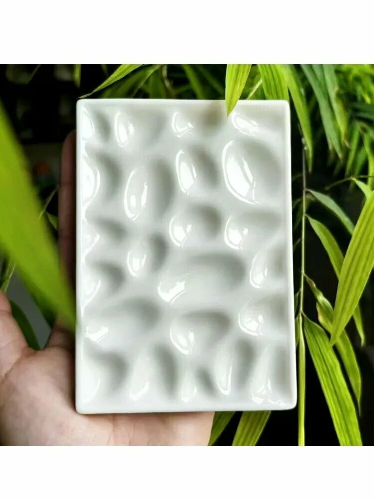 Керамическая палитра прямоугольная 11.75×8.3×0.5 см, лоток для красок с желобками, для акварели и гуаши