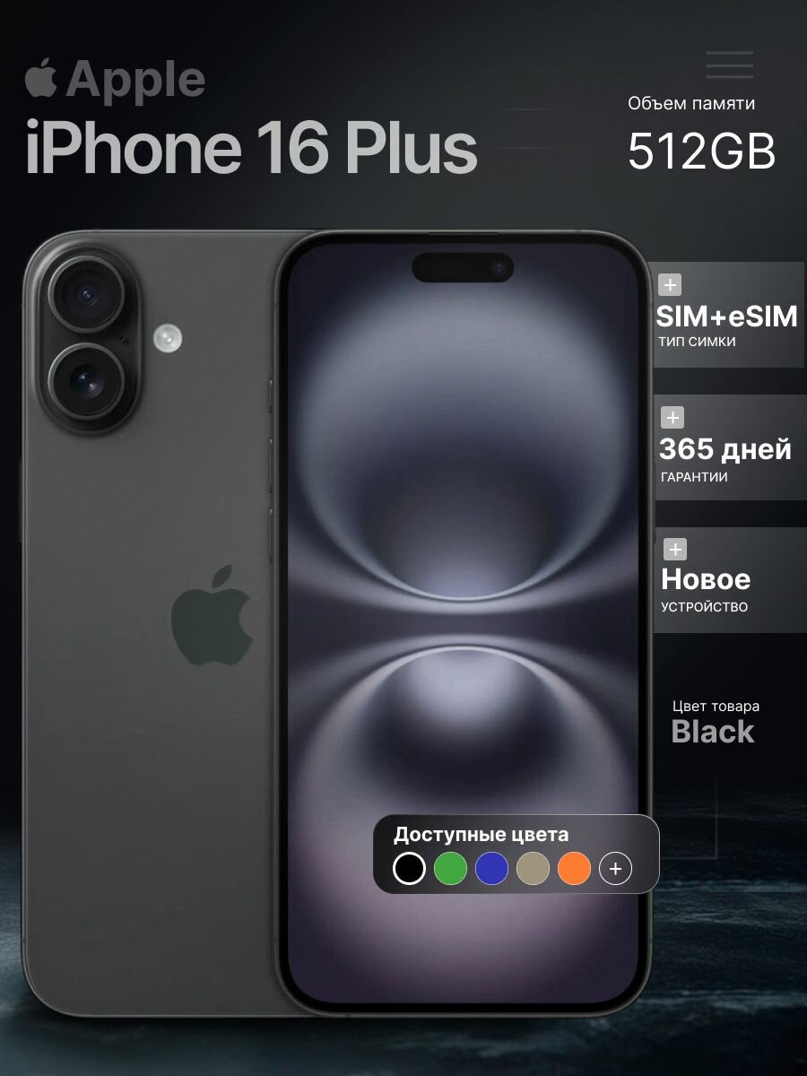 Смартфон Apple iPhone 16 Plus 512GB, 6.7" Super Retina XDR, A18 Bionic, Camera Control, 5G