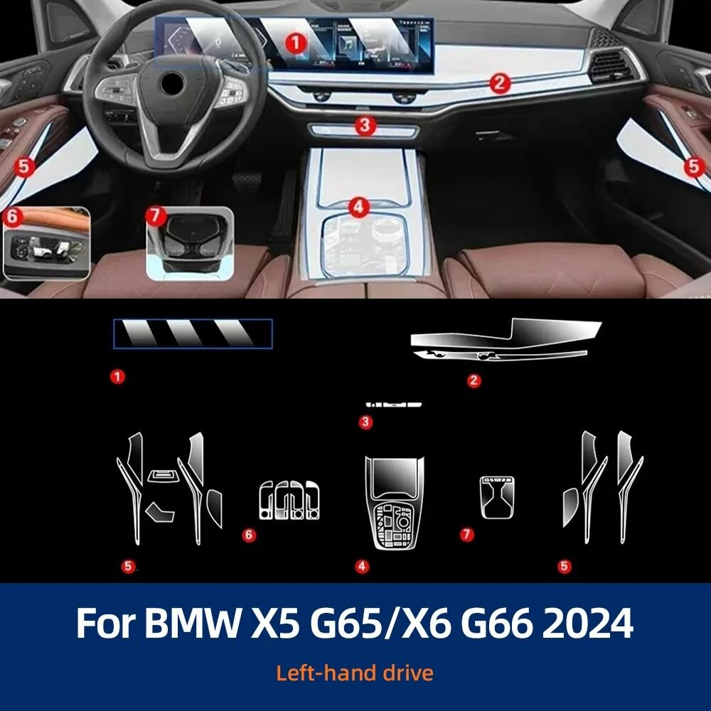 Внутренняя пленка для BMW X5 X6 G65 G66 2024. Аксессуары автомобиля. Прозрачная TPU панели переключения передач и центральной консоли. Защита от царапин. Ремонт.