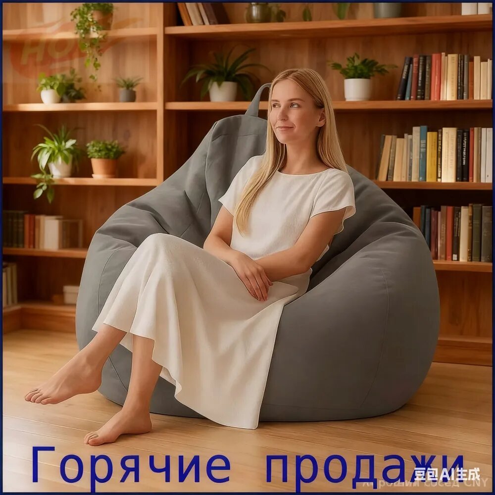 Кресло-мешок Шезлонг, Синтетическая дышащая сетка, Размер M, белый, светло-серый