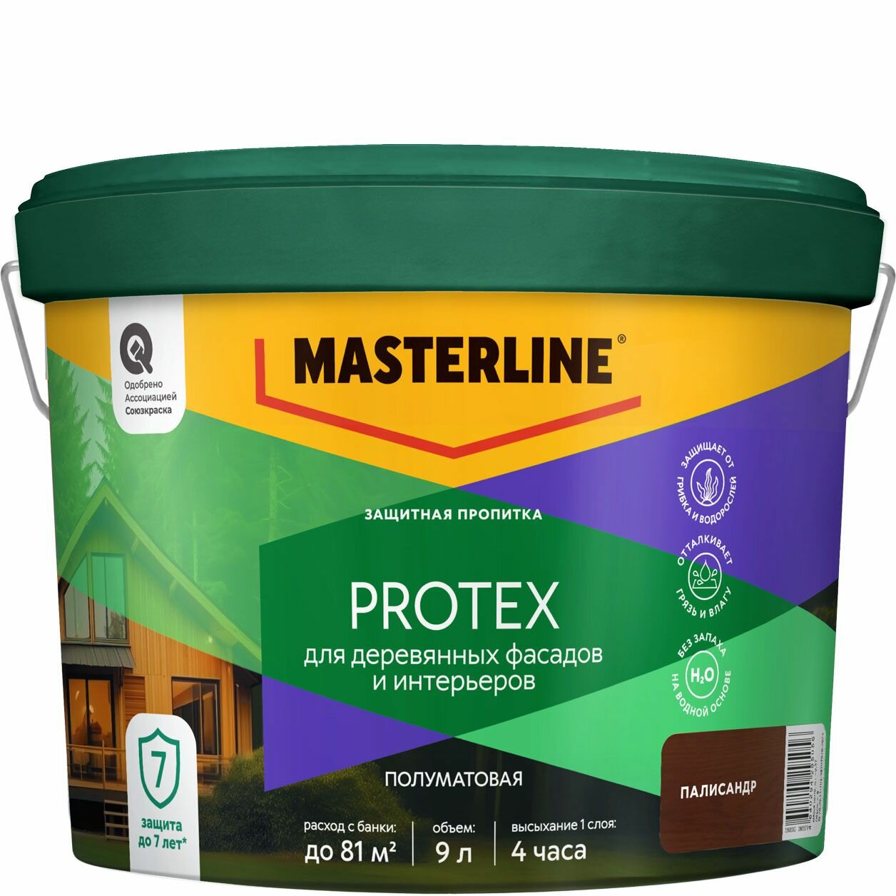 MASTERLINE PROTEX пропитка защитная для деревянных фасадов и интерьеров, палисандр (9л)