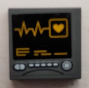 Tile 2 x 2 with Bright Light Orange Heart Beat Line on Black Screen with White Buttons Pattern (Sticker) - Set 60204, 3068pb1836 Dark Bluish Gray U
