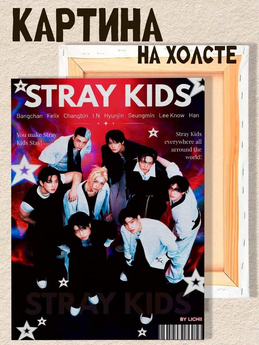 Картина на стену кпоп Stray Kids к поп, на подрамнике, 1шт, 25х17 размер.