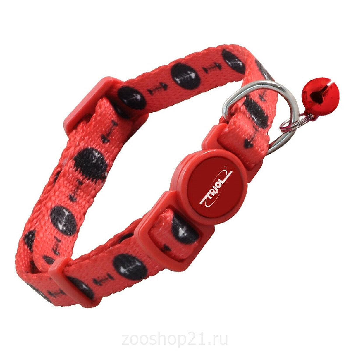 Triol ошейник нейлоновый для кошек Косточки 10*210-330 мм, Красный