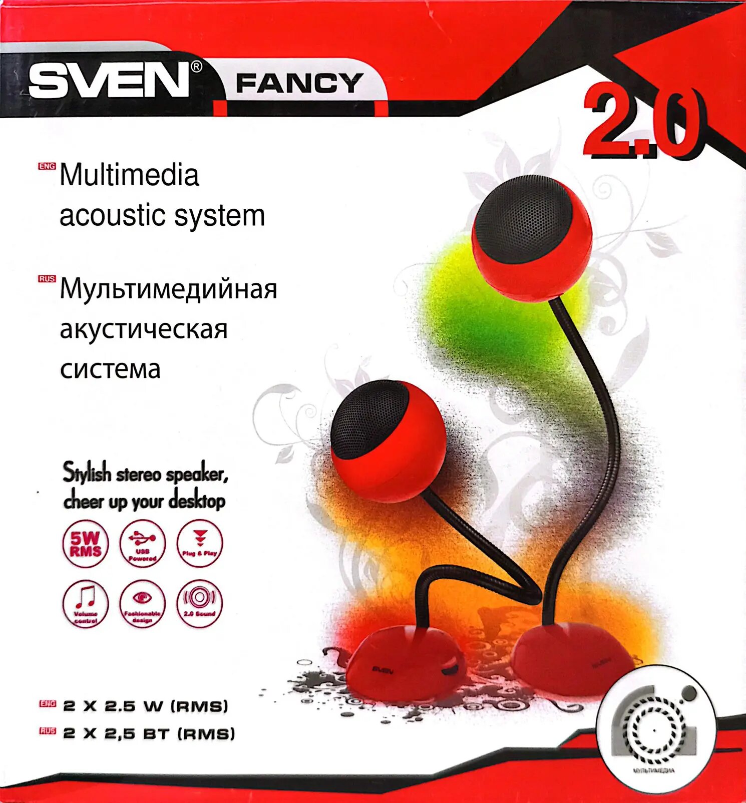Колонки Sven Fancy, красная, 2.0, 2х2.5 Вт