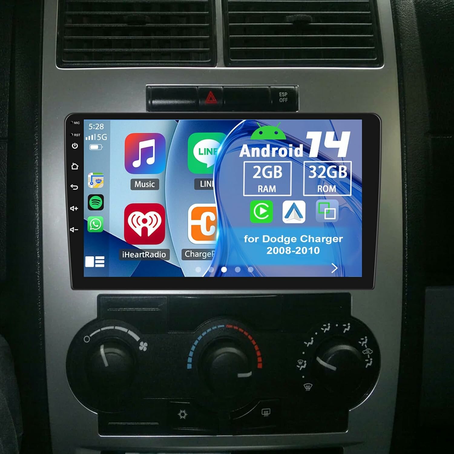 Обновление автомобильной стереосистемы Android 14 с двойным Din для Dodge Charger 2008-2010, 2G+32G 10-дюймовый