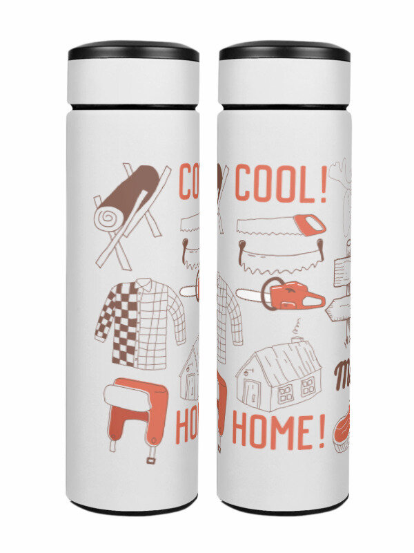 Термос «COOL HOME! стиль ретро, лесорубская тематика» (белый)