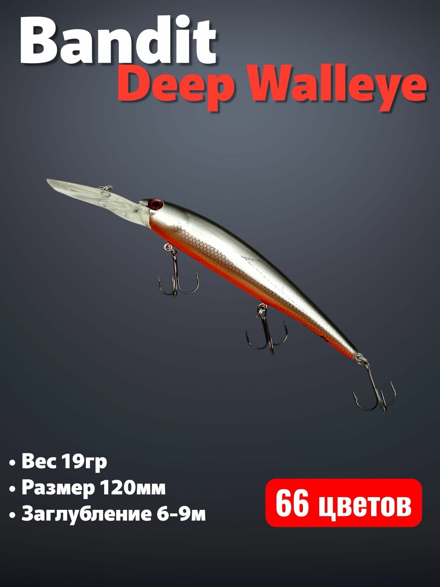 Воблер Bandit Deep Walleye 6-9м 120мм, воблер для троллинга