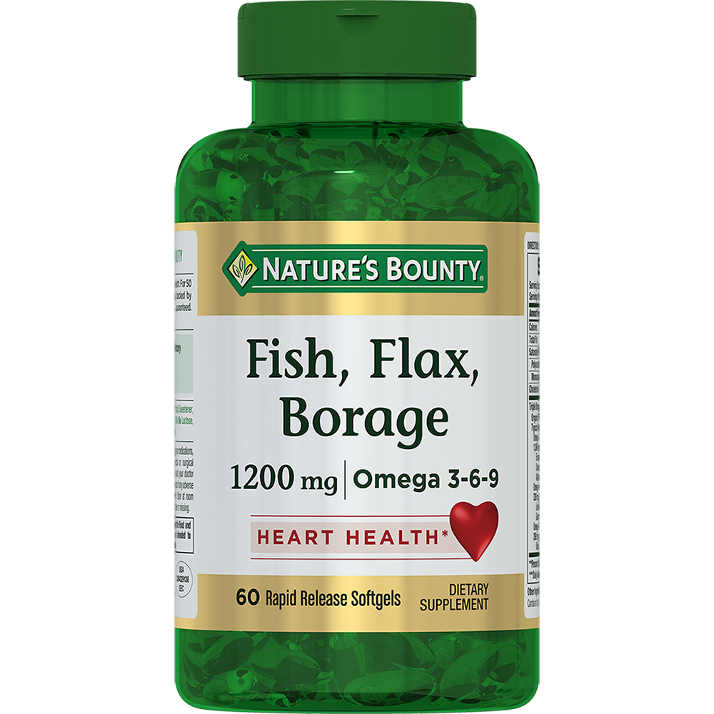 БАД Nature's Bounty Капсулы "Омега 3-6-9", 60 шт. Fish, Flax, Borage 1200 mg Omega 3-6-9