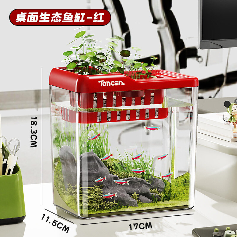 Новый многофункциональный аквариум для разведения черепах для гостиной, домашнего использования, имитация стекла, прозрачный, небольшой настольный экологический аквариум для офиса.