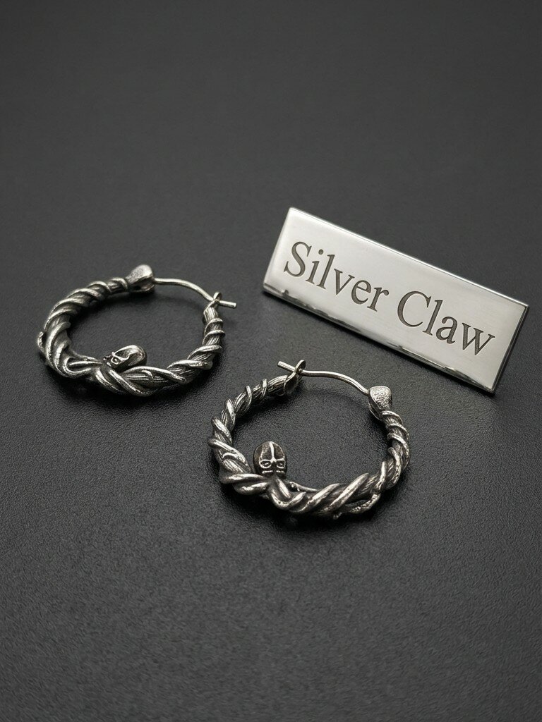 Серьги конго SILVER CLAW, размер 20 мм, серебряный — фото 1