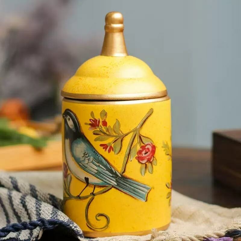 Сахарница "Хозяин" Ceramic, с принтом птиц, керамика, жёлтый