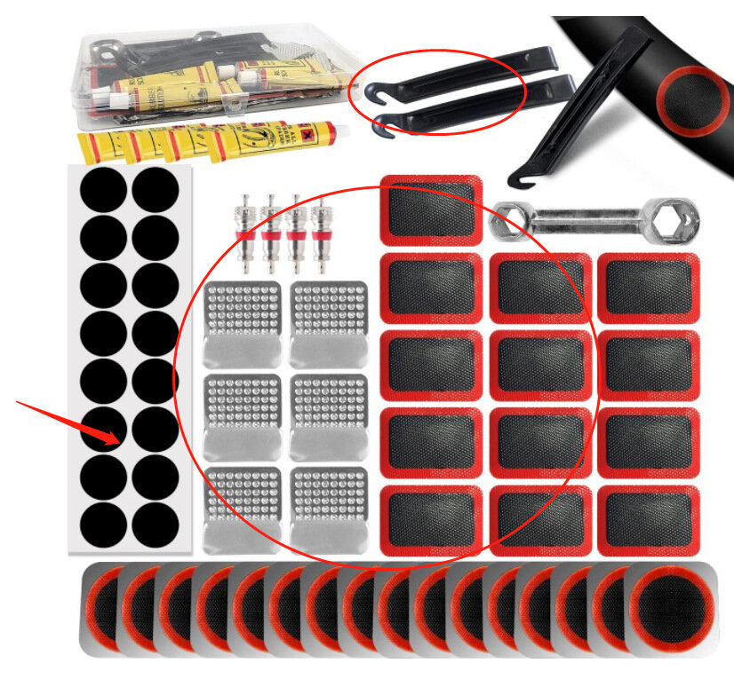 Набор для ремонта велосипедных шин Extremely, ABS, 18 наклеек без клея, костяной ключ и 4 клапана