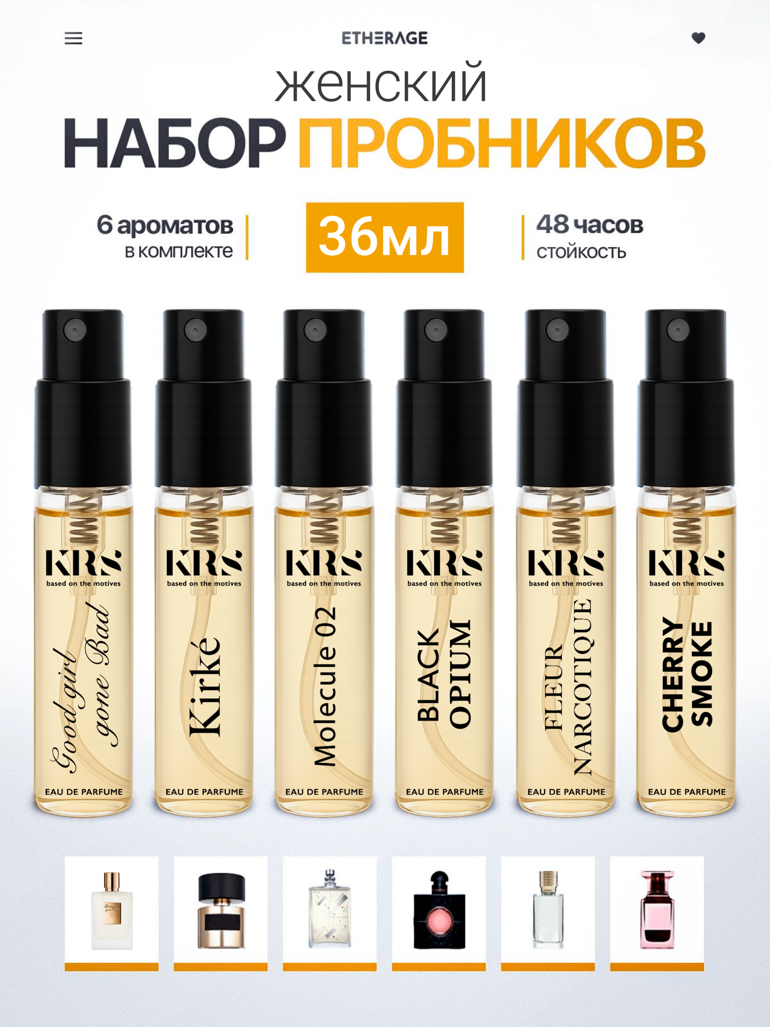 Духи женские 36 мл, 6 шт набор пробников. KRS Parfums - Туалетная вода и парфюм