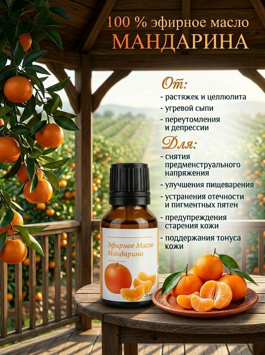 Натуральное эфирное масло мандарин ,25 мл темный флакон с капельницей