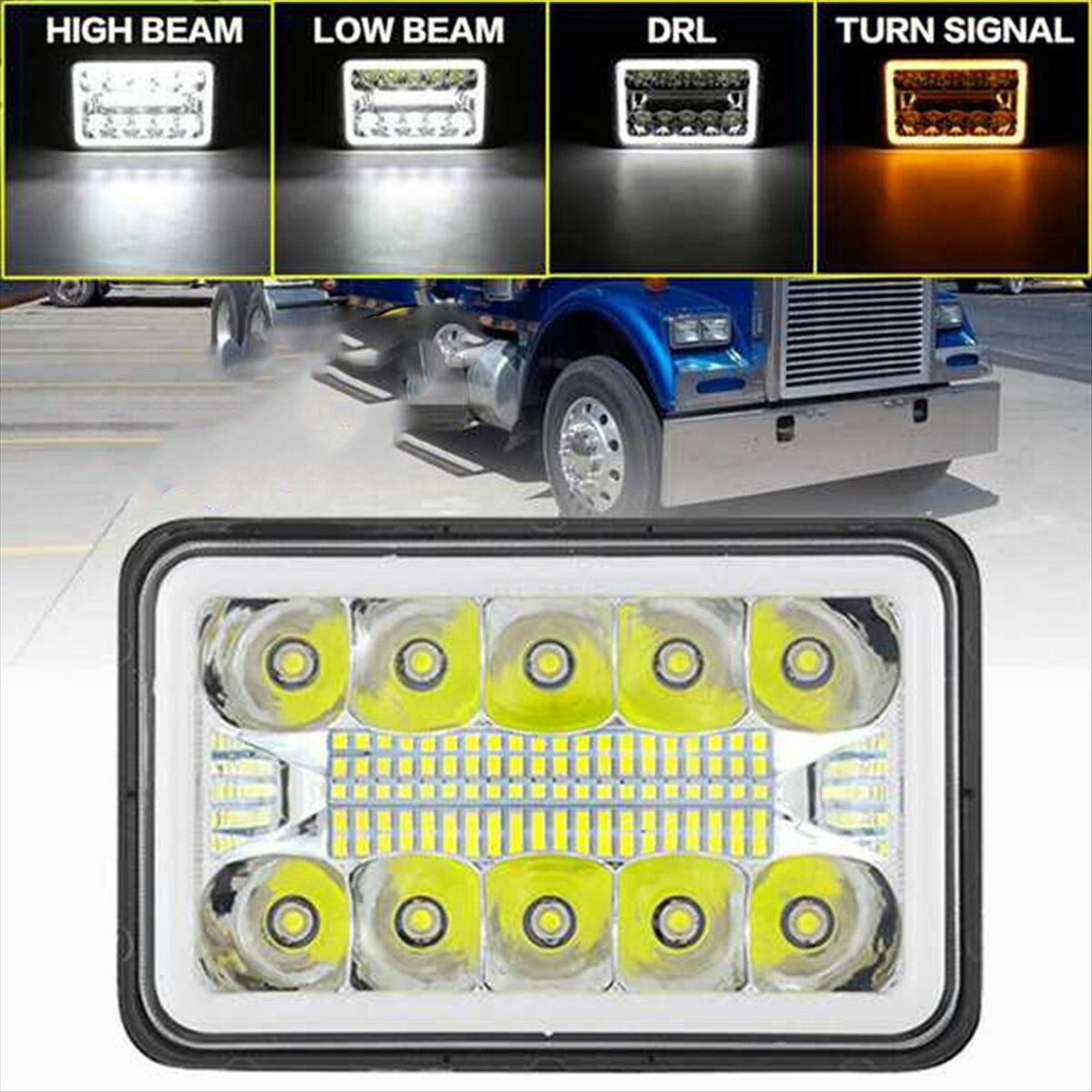 4x6-дюймовая светодиодная фара LED DRL для передней оптики, герметичная IP67, дальний свет 50000 лм