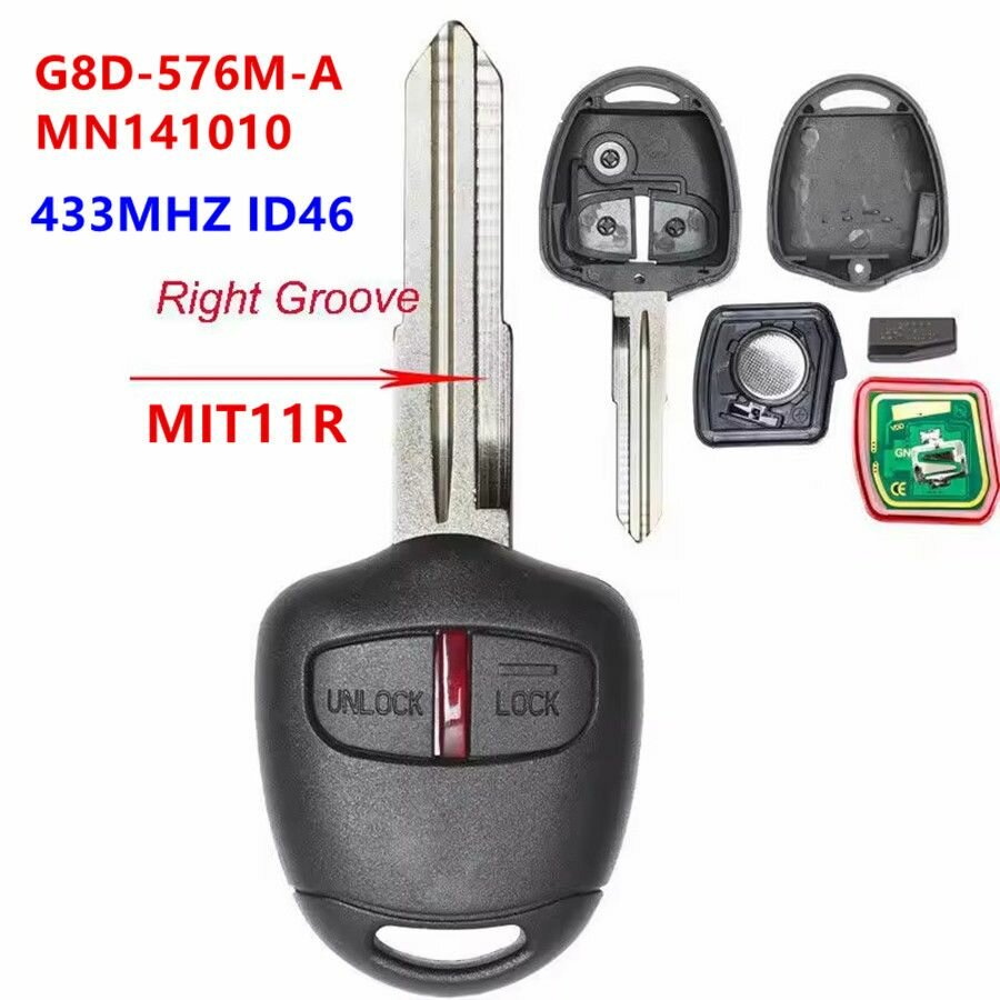 Ключ-брелок 2 кнопки для Mitsubishi ASX (2004-2015), Grandis, I‑MiEV, Lancer — ID46 PCF7936, 433/434 МГц, MIT11R