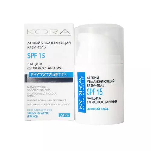 Легкий увлажняющий крем-гель SPF-15 KORA PHITOCOSMETICS защита от фотостарения 50мл