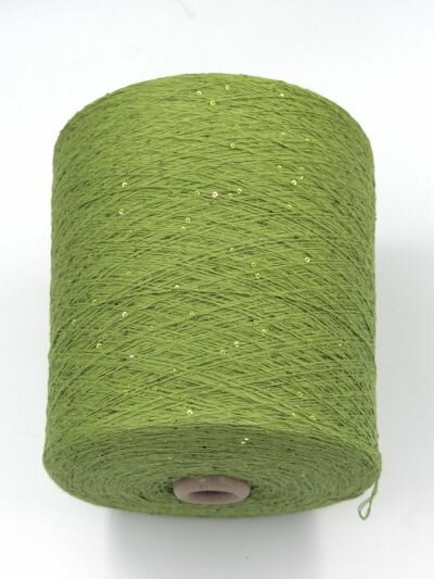 Пряжа Пайетки 2мм на хлопке (микропайетки) 2-132 травяная зелень с блестящими зелеными пайетками т1ж (200г/1500м)