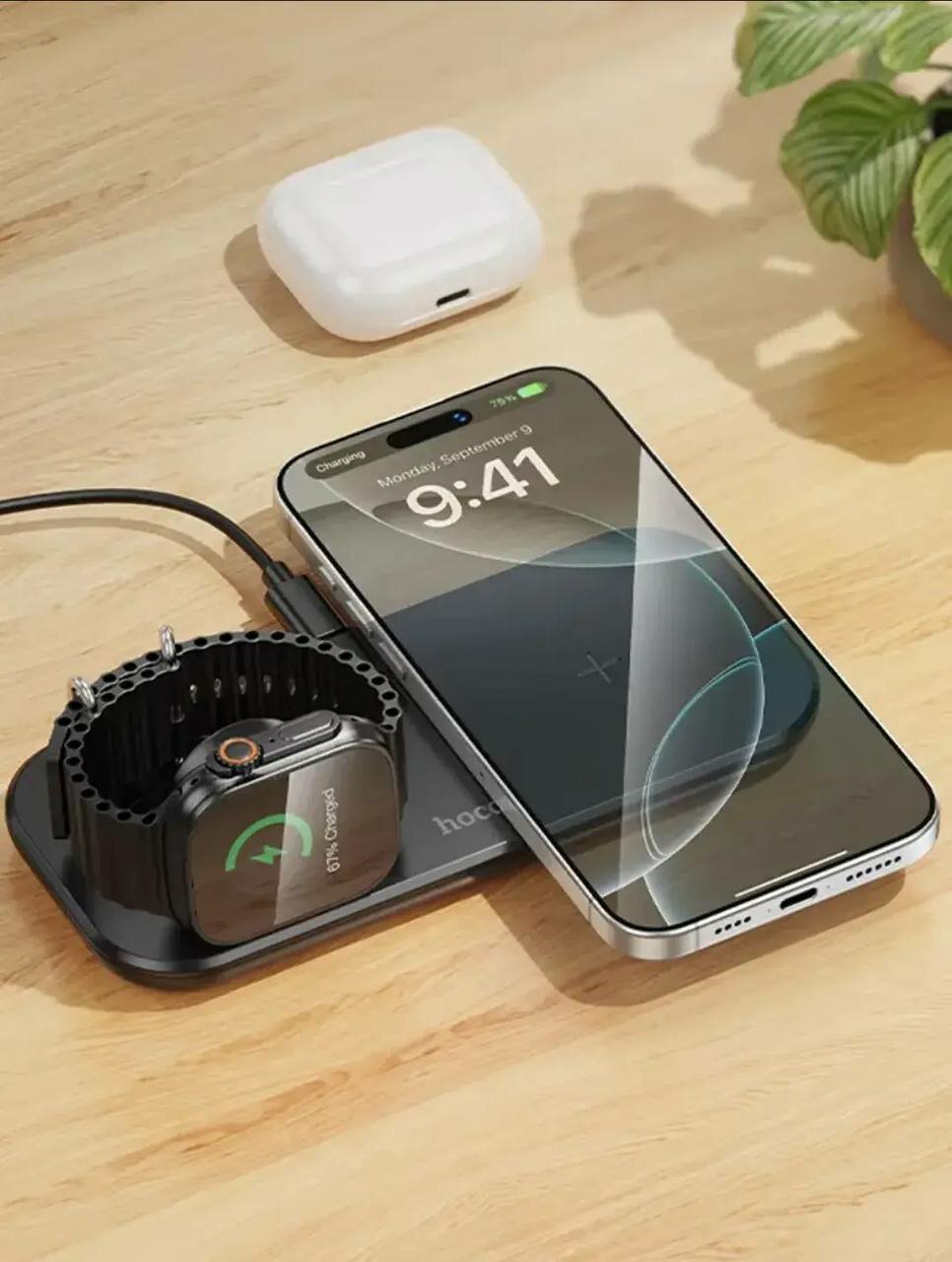 Док-станция беспроводная 3 в 1 для Apple Hoco CW65(черная)