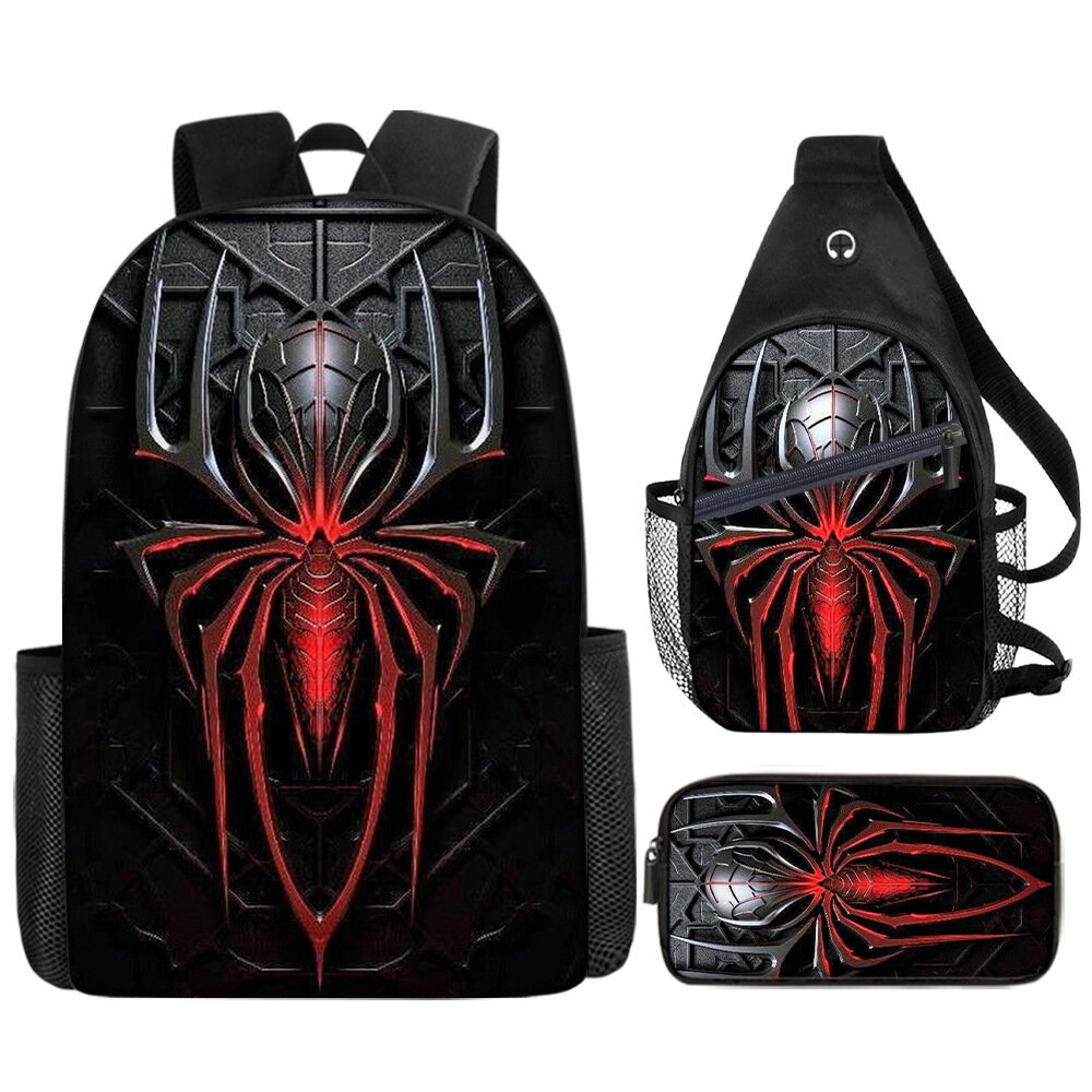 Детская школьная сумка Marvel Spider-Man, школьная сумка большой вместимости, рюкзак с цифровой печатью, детский рюкзак, набор из трех предметов
