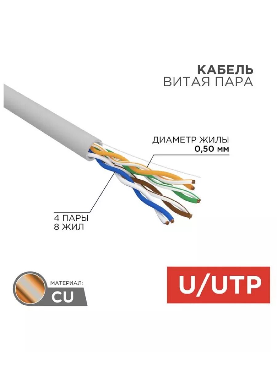 Кабель информационный UTP 4PR 24AWG CAT5e 0,5мм медь 305м