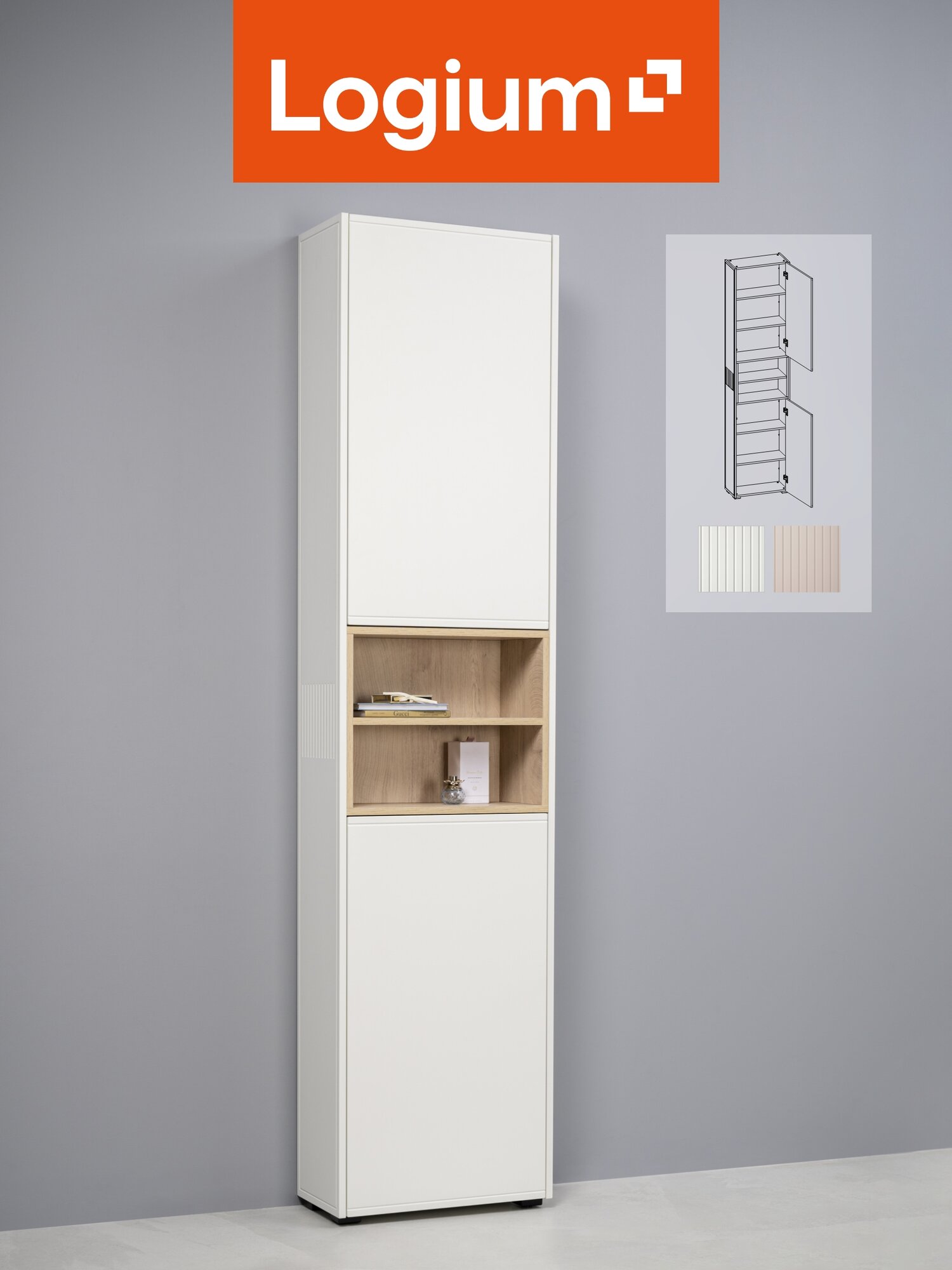 Шкаф торцевой, 53*26*220, Дуб Эндгрейн элегантный, Белый Шагрень, "Интерия 16.330"