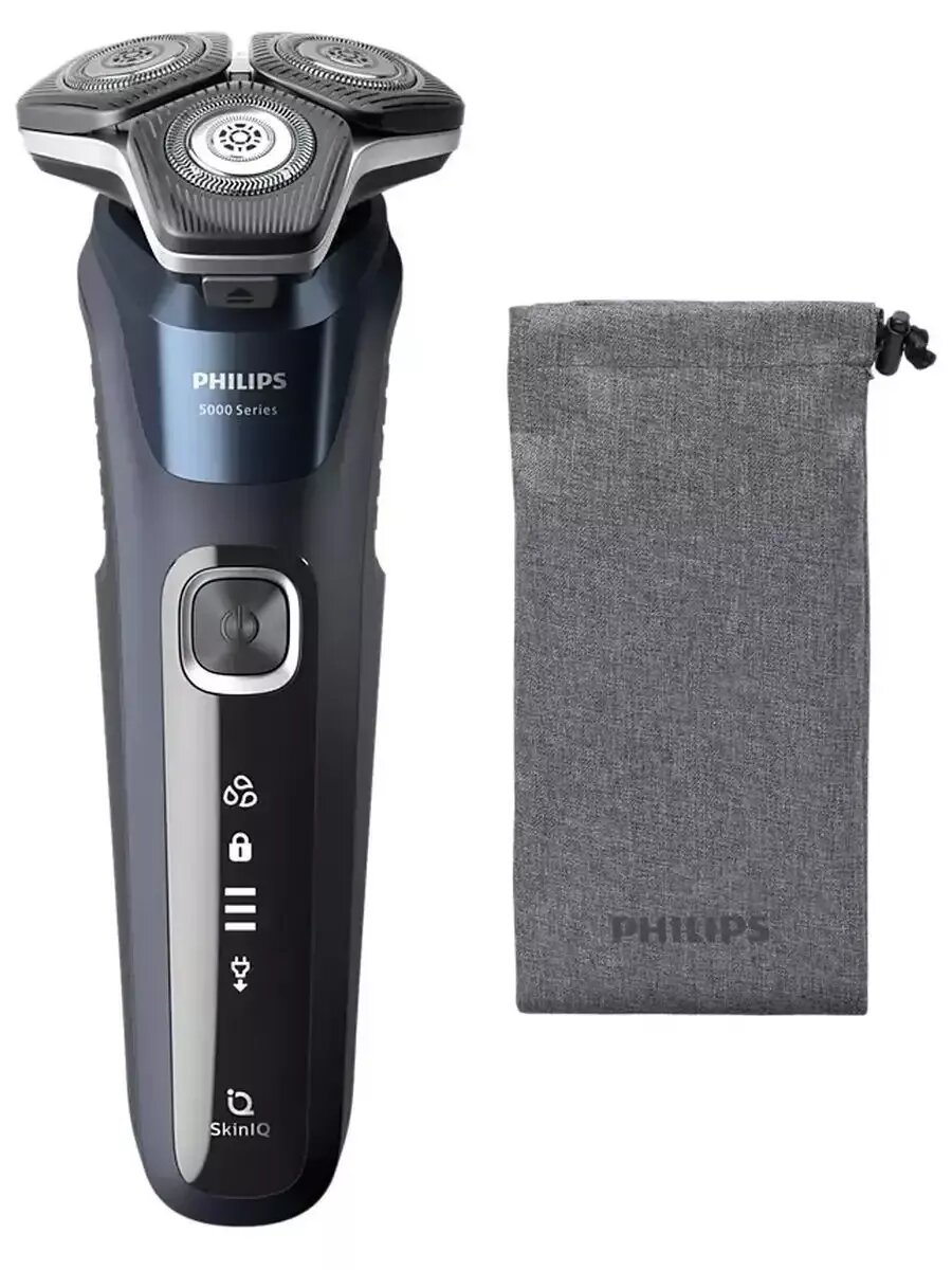 Philips Электробритва аккумуляторная S5885/10 , сухое и влажное бритье, Skin iQ, черный с синим