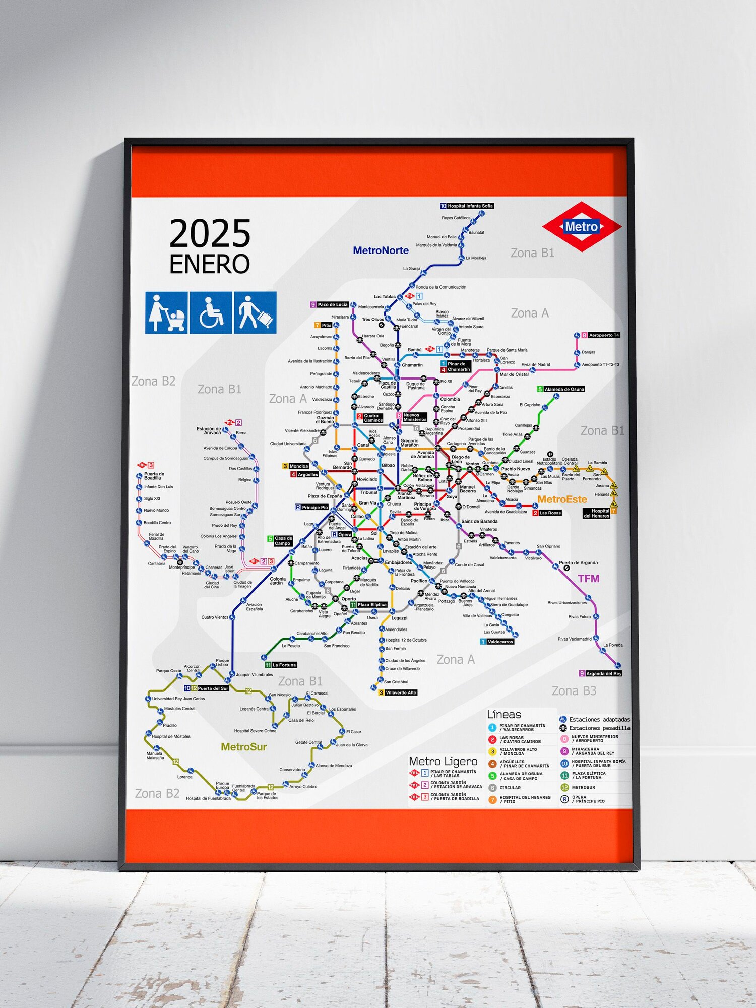 Плакат на стену для интерьера Метро (Метрополитен Мадрид - Madrid Metro 2) - Постер по городской инфраструктуре формата A4 (21x30 см)