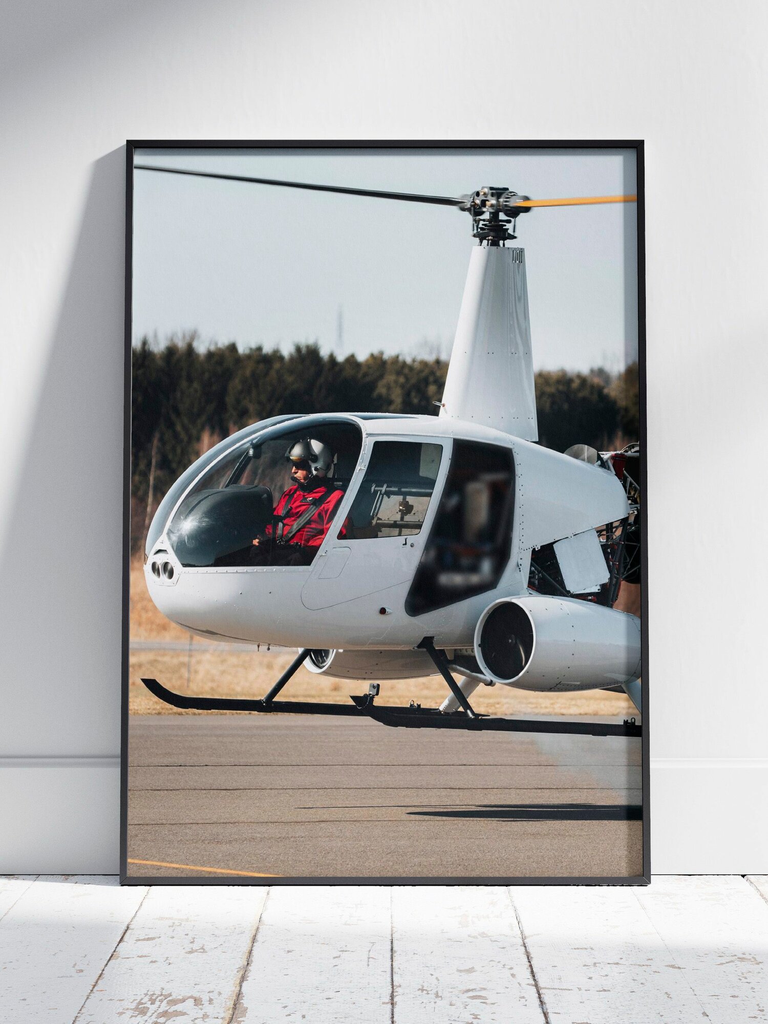 Плакат на стену для интерьера Транспорт и техника (Вертолёт Робинсон - Helicopter Robinson 2) - Постер по машине формата A4 (21x30 см)