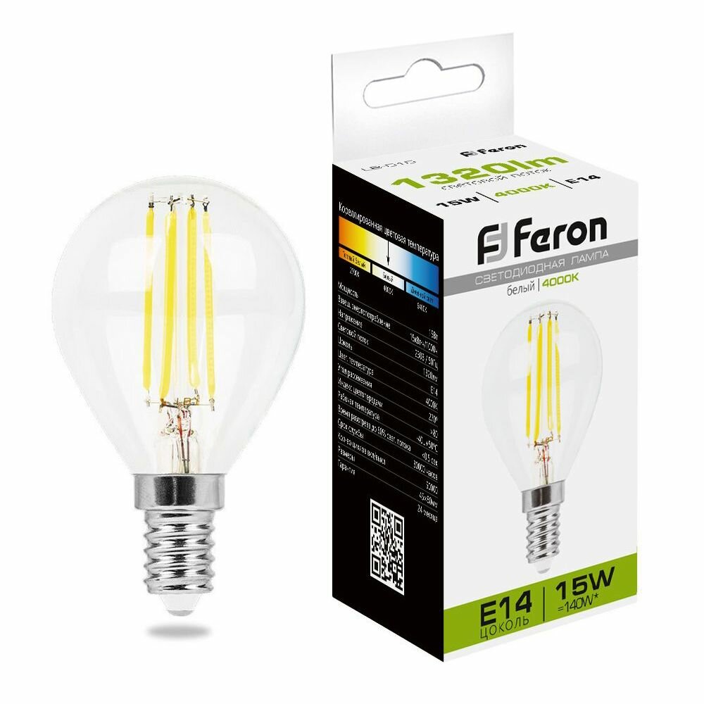 4 шт Лампа светодиодная прозрачная E14 15W 2700K/230V / Feron LB515 38250