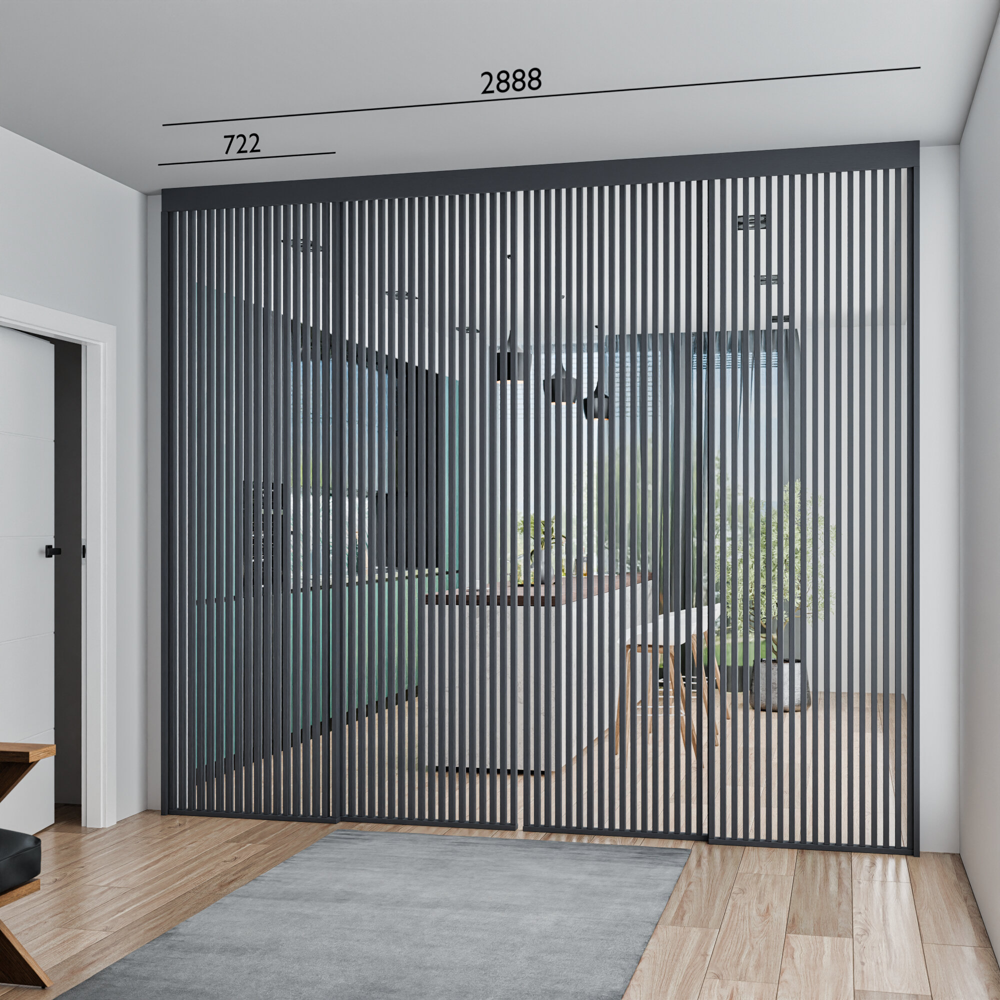 Межкомнатная реечная дверь 2888 мм , 4 модуля , Лдсп( Графит)