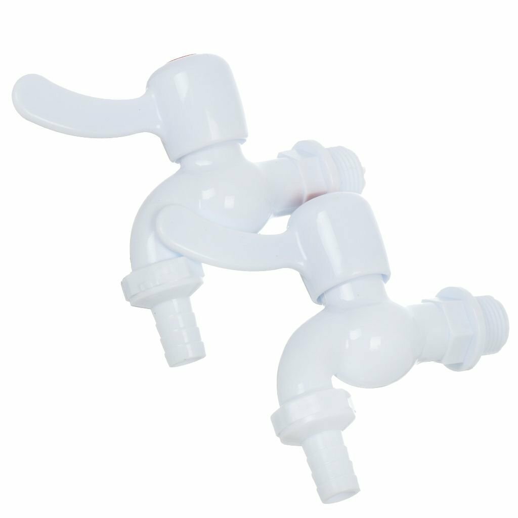Кран водоразборный ComfortFactor 1/2' пластиковый со штуцером, ручка-флаг, белый, 2 штуки в комплекте