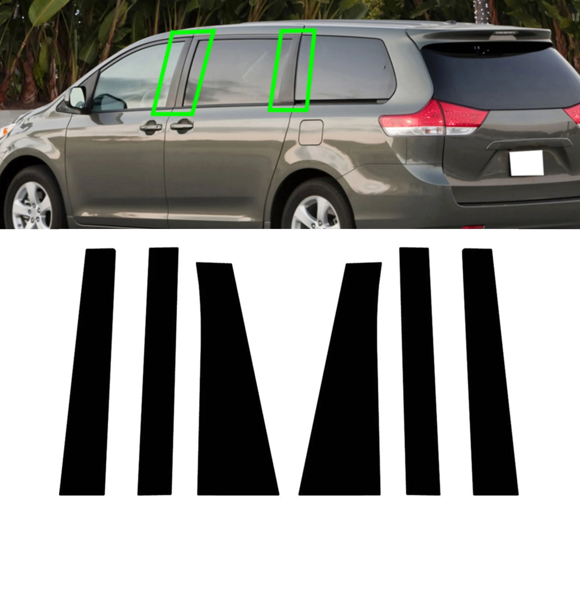 Глянцевые черные стойки для Toyota Sienna 2010-2020