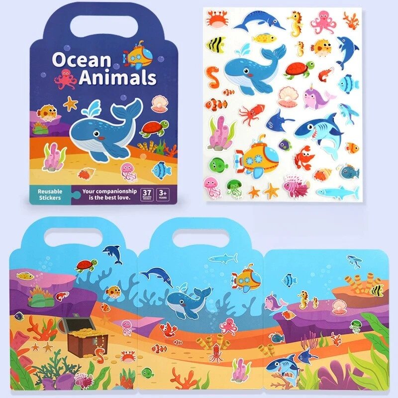Многоразовые наклейки Ocean Animals, синий, 17 шт.