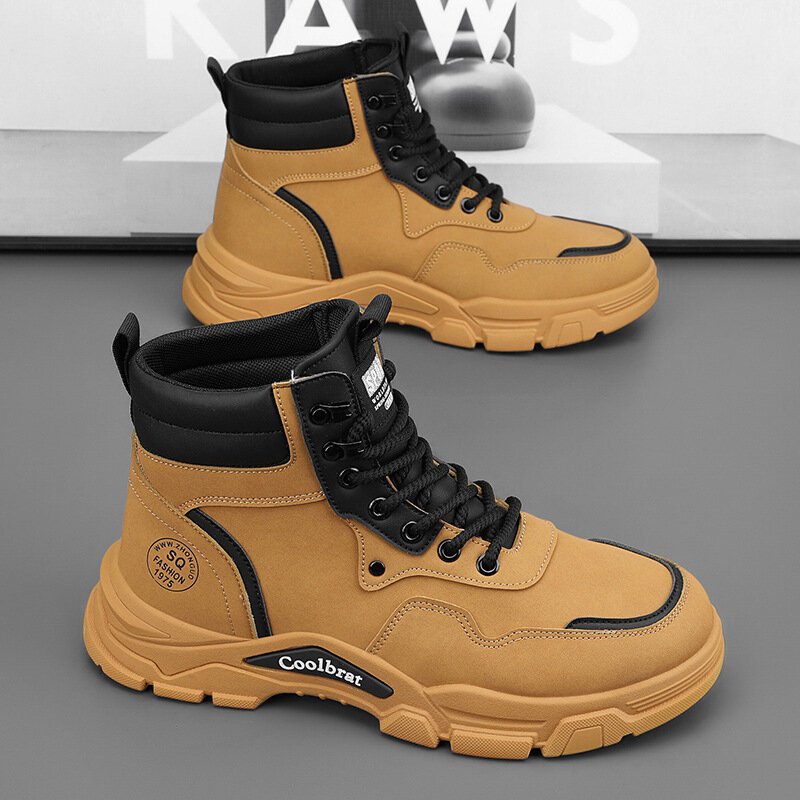 JYL Мужские ботинки Для зимних прогулок Теплые Анольные Кожа+плюш/Khaki