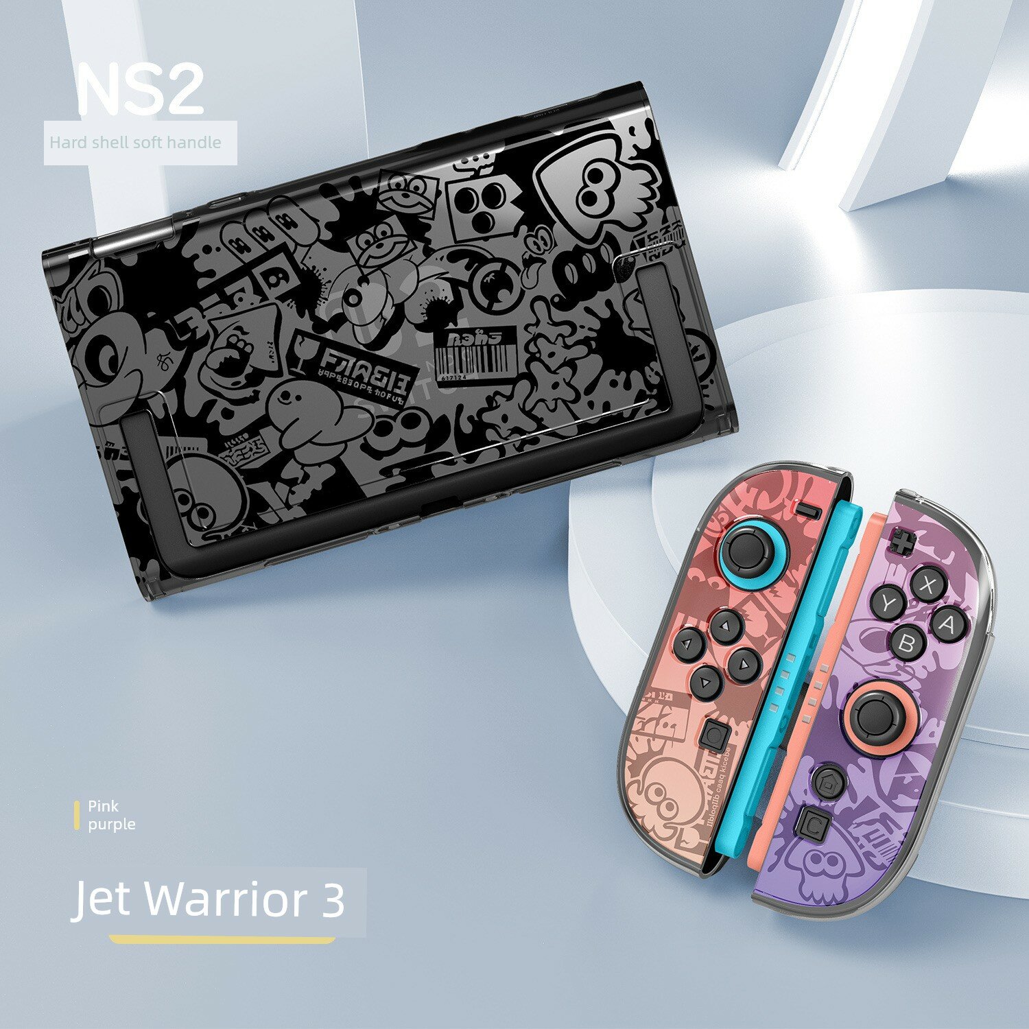 Чехол для Nintendo Switch 2 с подставкой - Розово-фиолетовая тема, ПК твердый корпус, Ударопрочный, Узкий дизайн для NS2