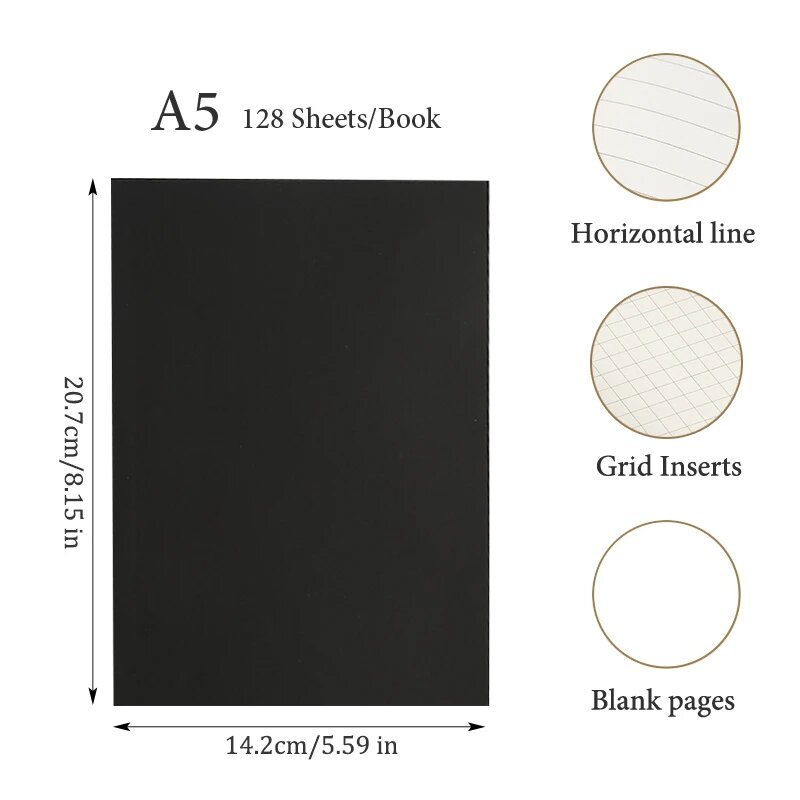 Черный блокнот A5 128 листов, Blank pages