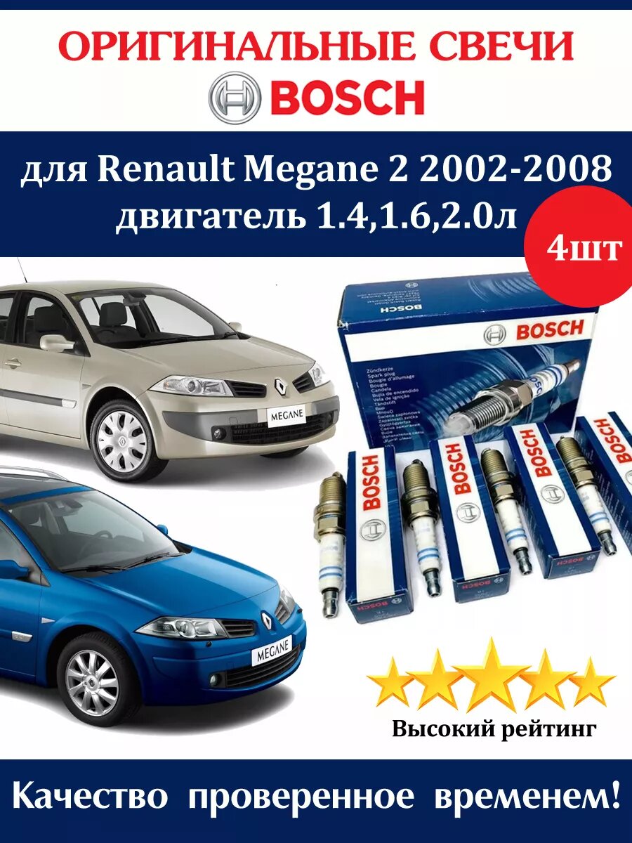 Свечи зажигания Рено Меган 2 Renault Megane II 4 штуки