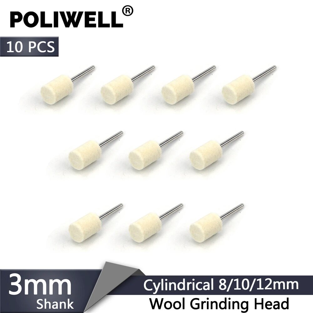 POLIWELL Шлифовальные головки из шерсти 8/10/12 мм 10mm Diameter