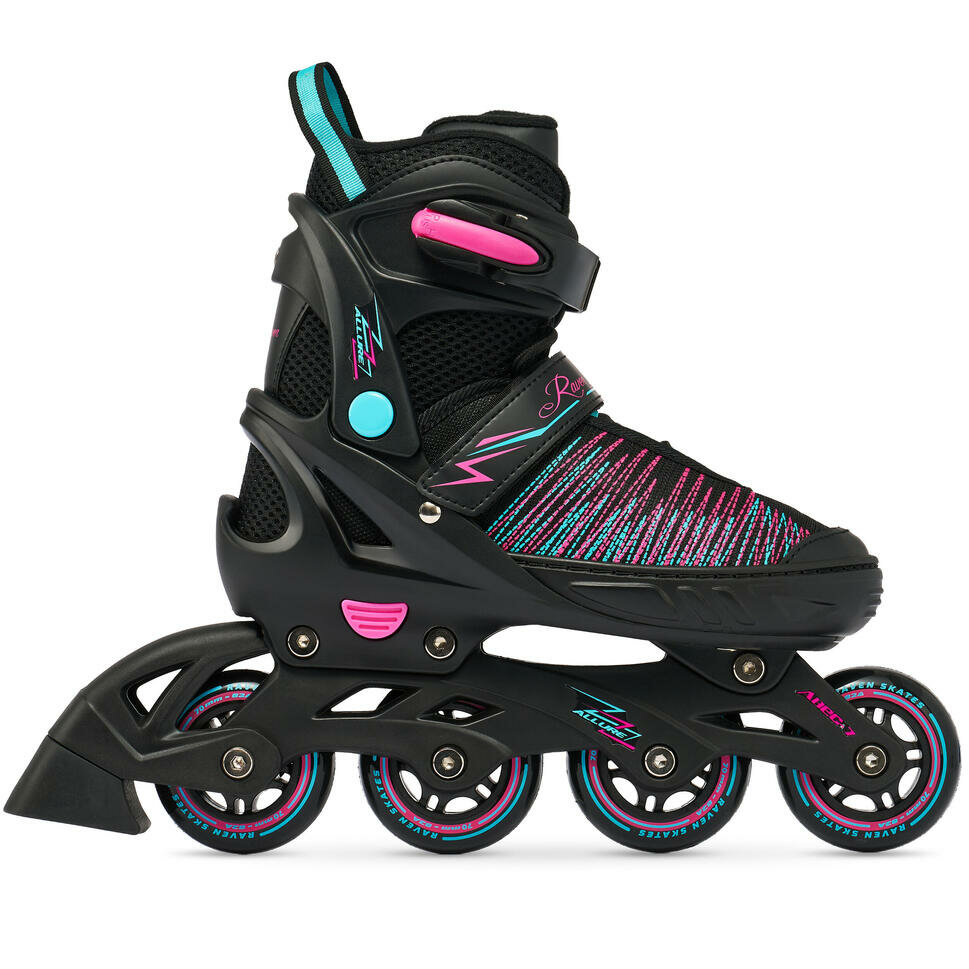 DECATHLON ролики Raven Allure, 4 в 1, черный, розовый, аквамариновый зеленый, размер 35/39