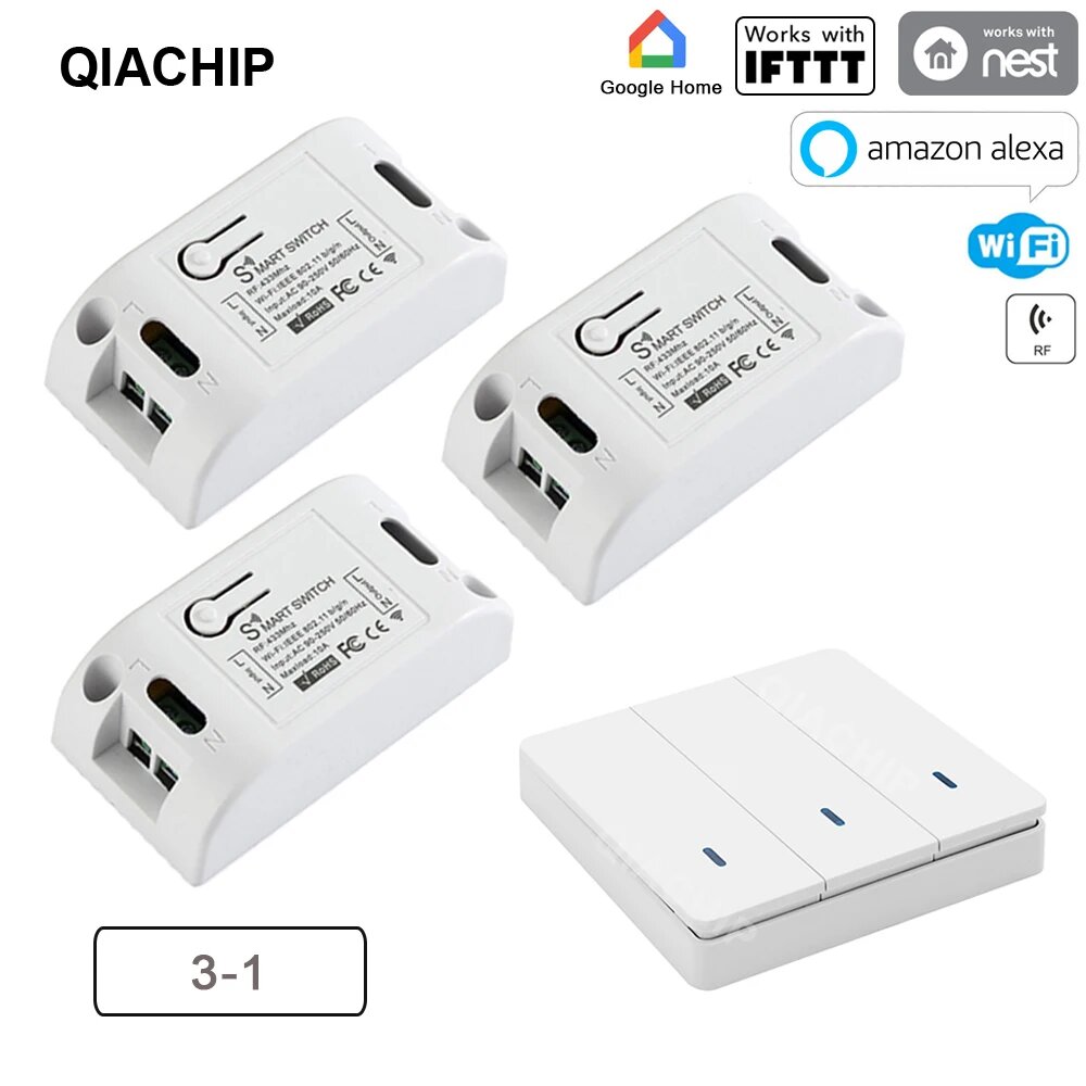 QIACHIP Умный выключатель Wi-Fi, Цвет: 1 T3Smart switch