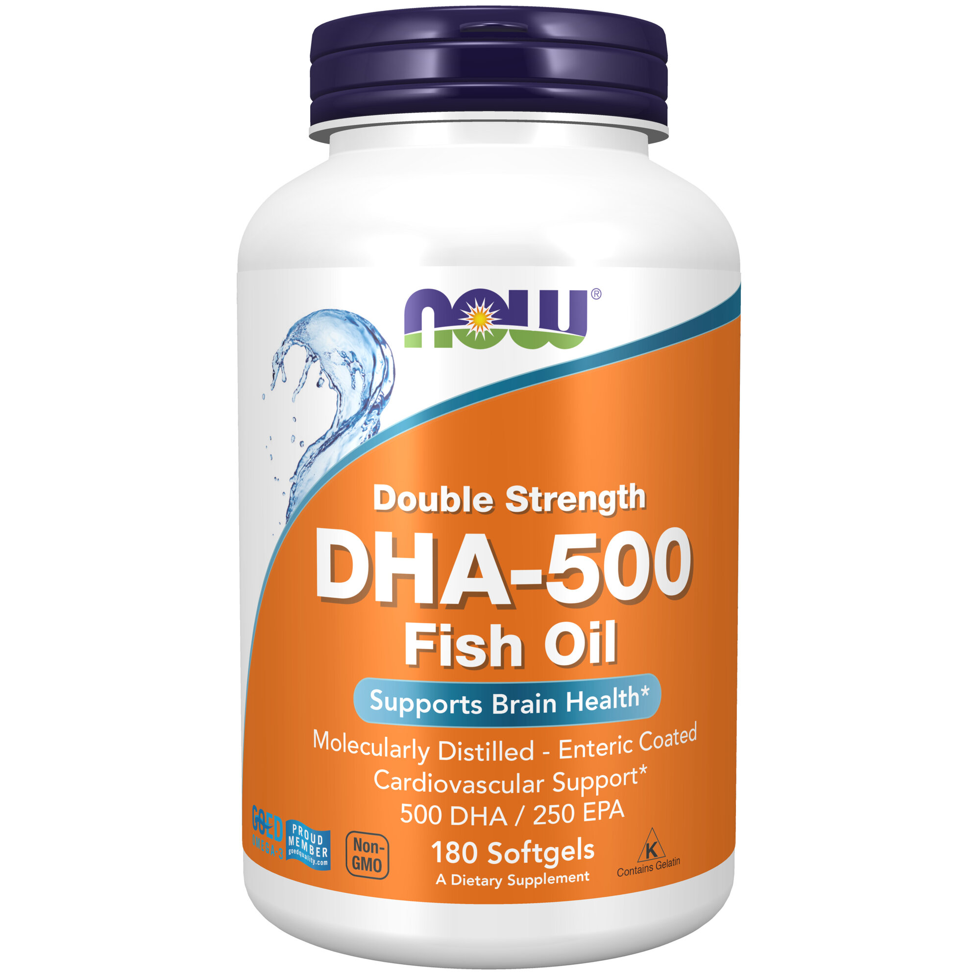 NOW DHA-500 Fish Oil, Рыбий жир, 500 DHA 250 EPA, 180 капсул двойной силы, Витамины для сердца и сосудов, для иммунитета