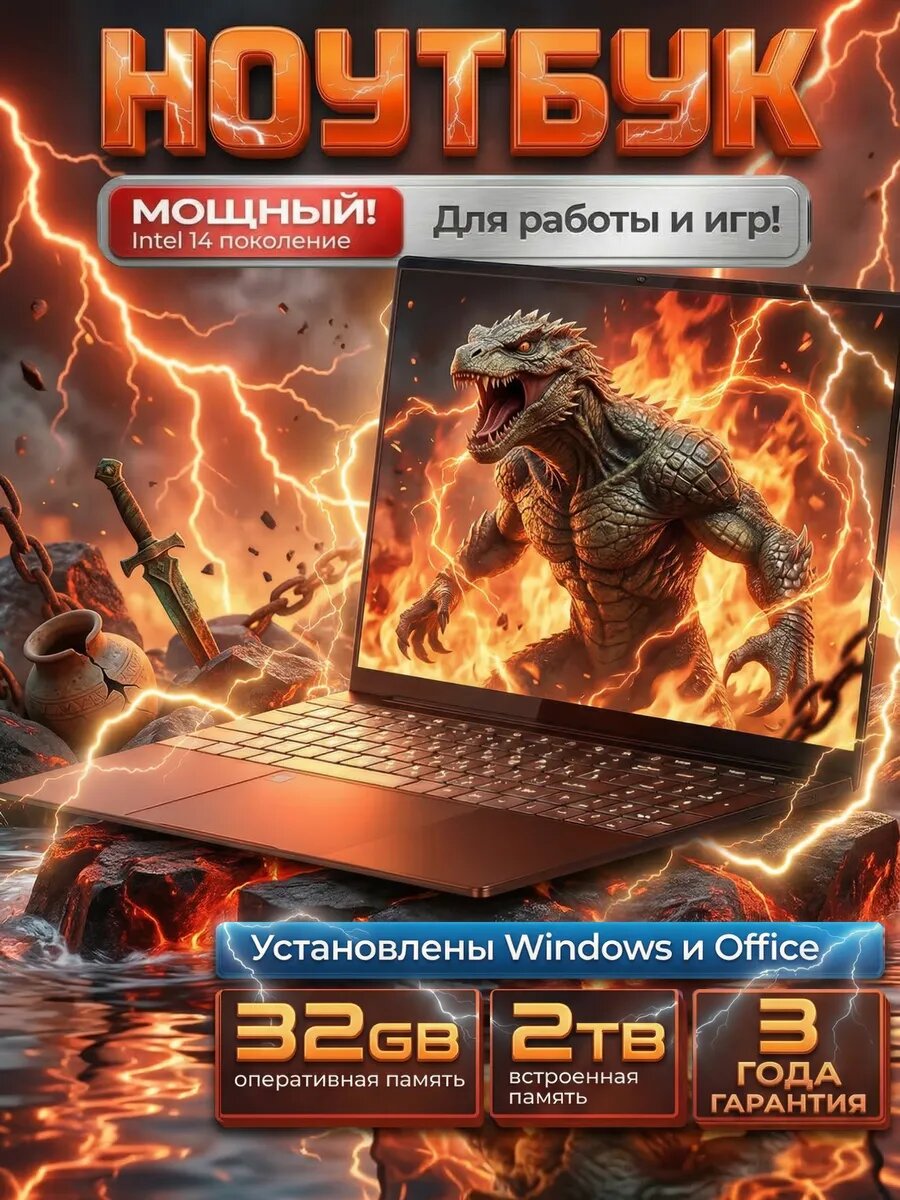 Ноутбук Intel Core i9-14900HX, 32GB RAM, 2048GB SSD, 2026 + Windows, Office